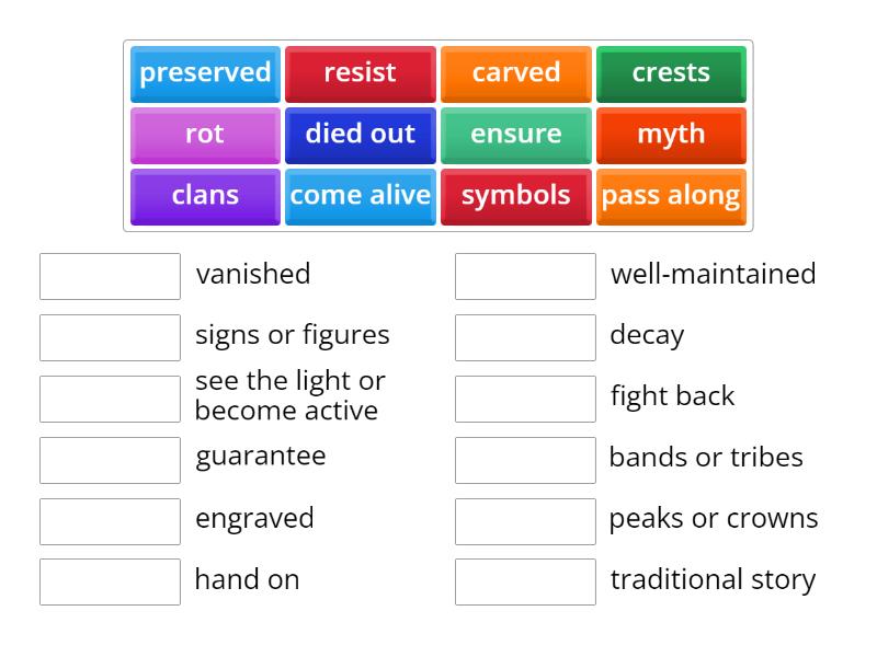 Indigenous studies vocabulary (Totem Poles) - Match up