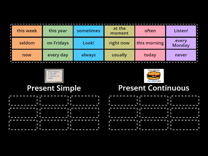 markers Present Simple or Present Continuous - Group sort
