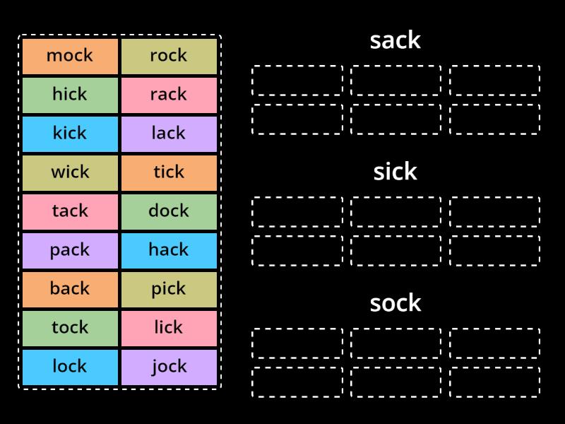 Ending /k/ Rhyme Sort - Group sort