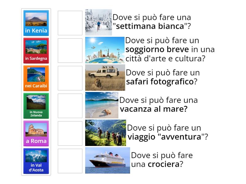 A1+ B1 - Tipi di vacanze e luoghi ideali - Match up