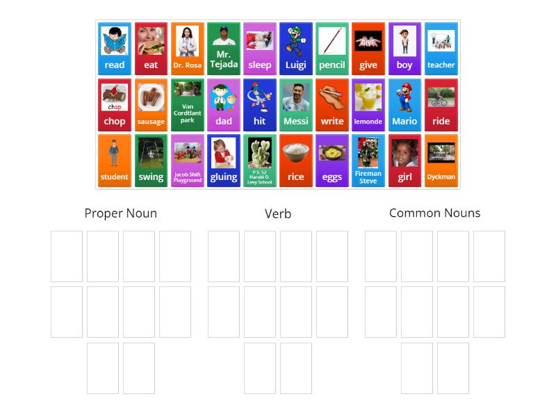 Proper Nouns vs. Action Verbs - Group sort