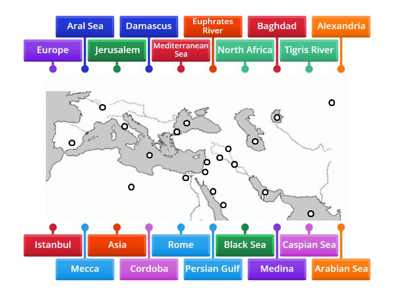 Mediterranean & Middle East Map - Labelled diagram