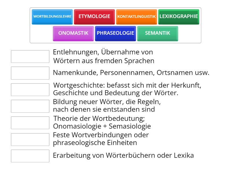 LENN: Teildisziplinen der Lexikologie - Match up