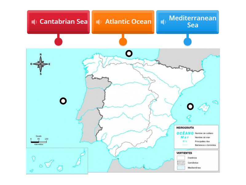 Seas and oceans of Spain - Labelled diagram