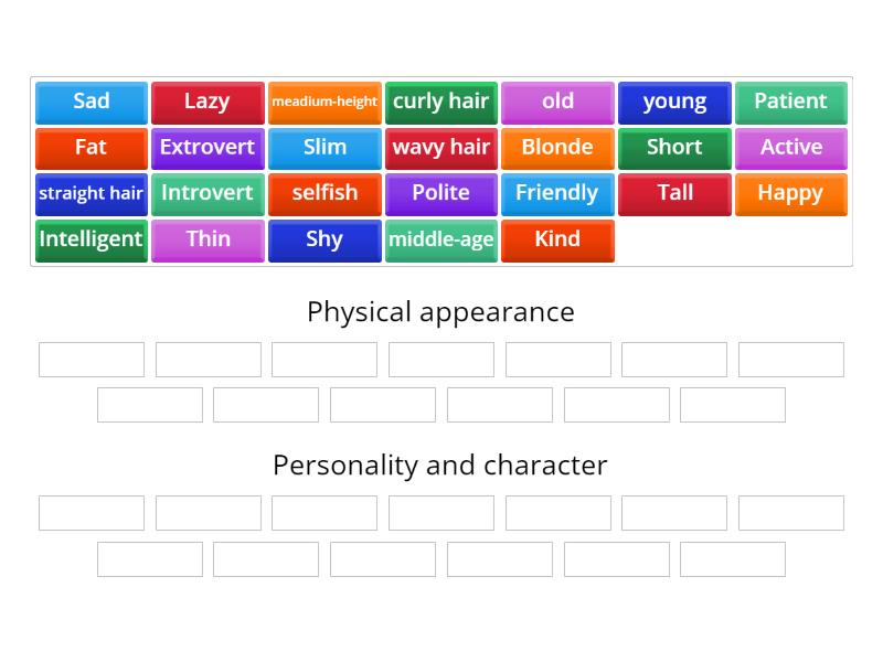A1.1 physical appearance and personality - Group sort