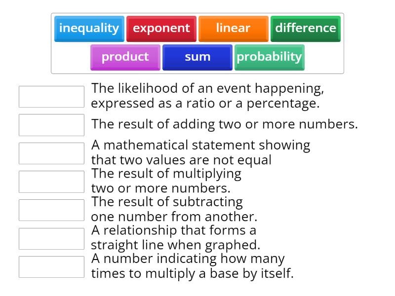 Math Vocabulary - Match up