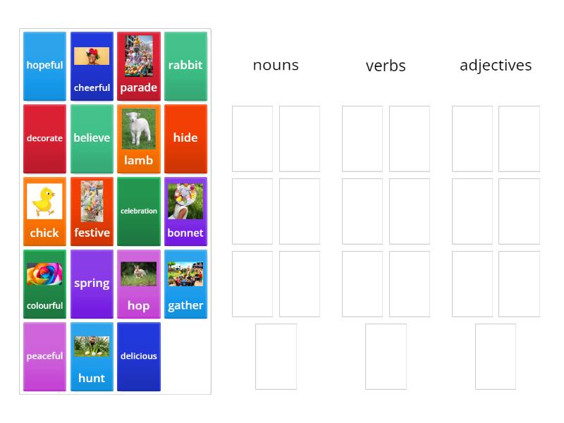 Easter - nouns, verbs, adjectives - Ordenar por grupo