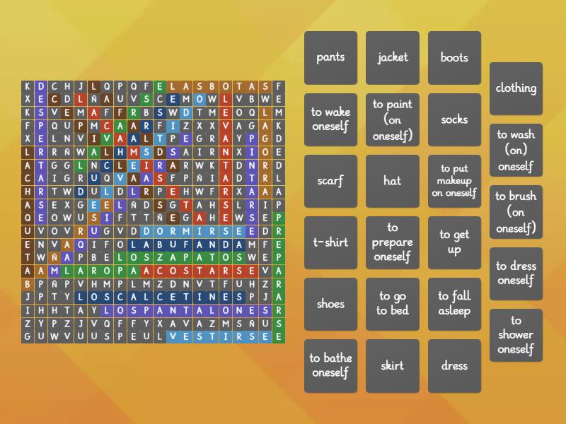 La ropa/Verbos reflexivos - Sopa de letras