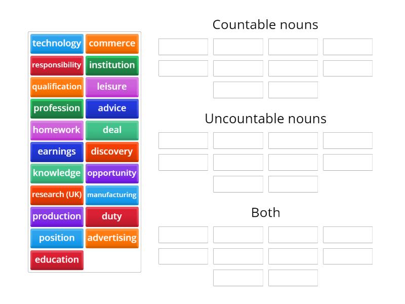 Countable and uncountable nouns - Group sort