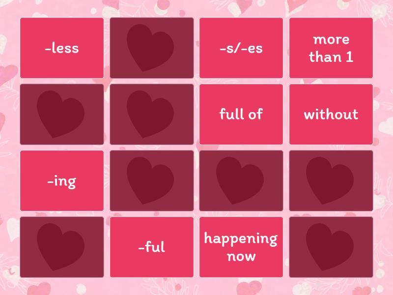 Basic Suffixes - Memory Match - Matching pairs