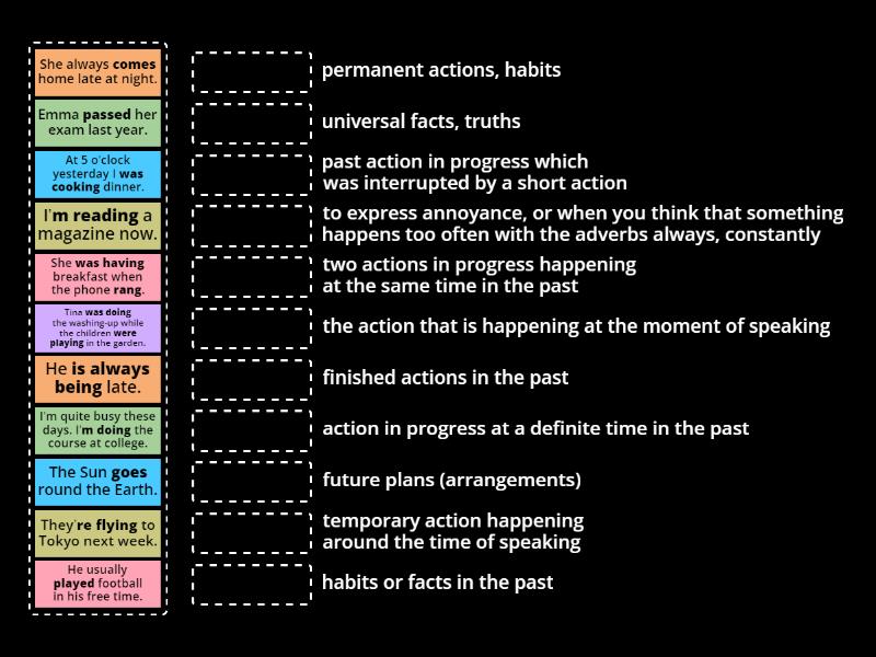 B1 Unit 1.2 Tenses input - Une las parejas