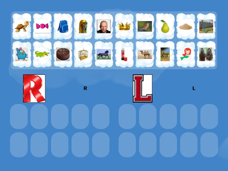 SEPARE AS FIGURAS ESCRITAS COM A LETRA L OU COM A LETRA R DE ACORDO COM OS GRUPOS - Group sort
