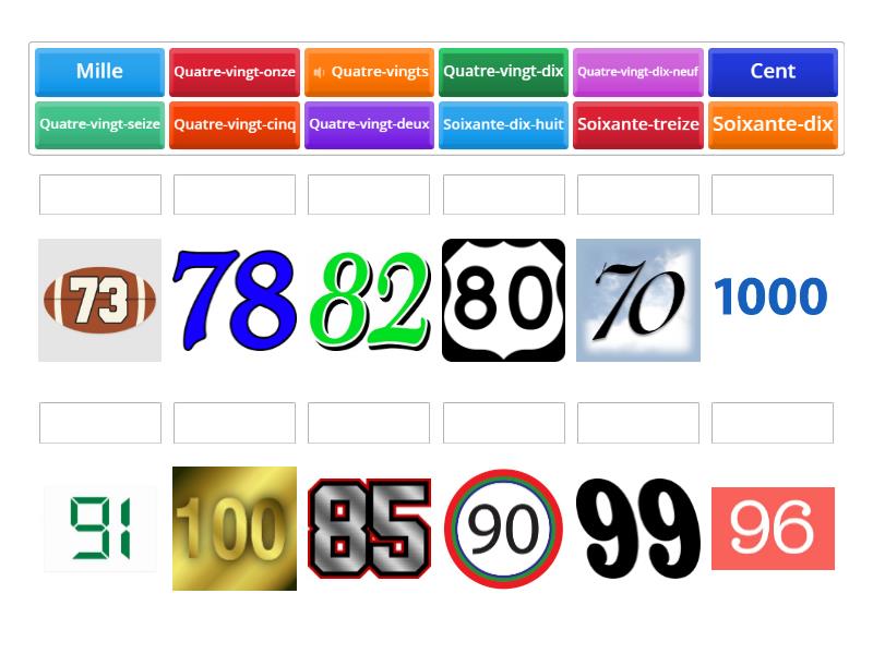 Les nombres 70-100 - Match up