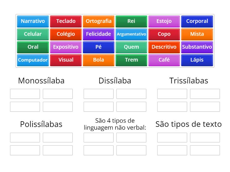 Classifique as palavras em seus respectivos grupos - Group sort