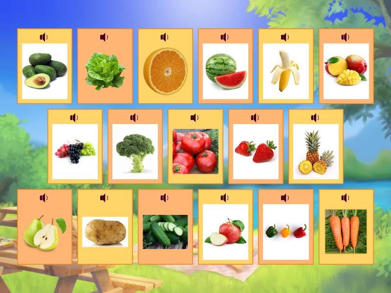 Unas frutas y verduras- Some fruits and Vegetables - Flip tiles