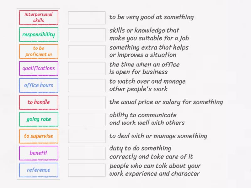 Job Interview (vocabulary) - Match up