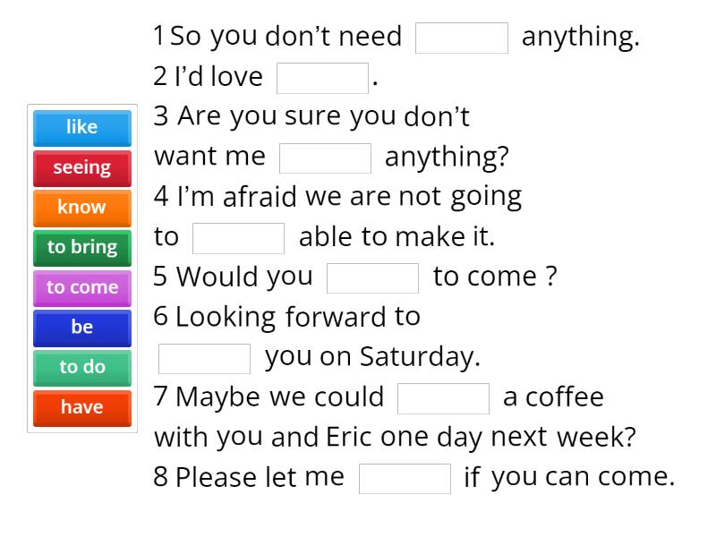 An invitation : Verb phrases - - Missing word