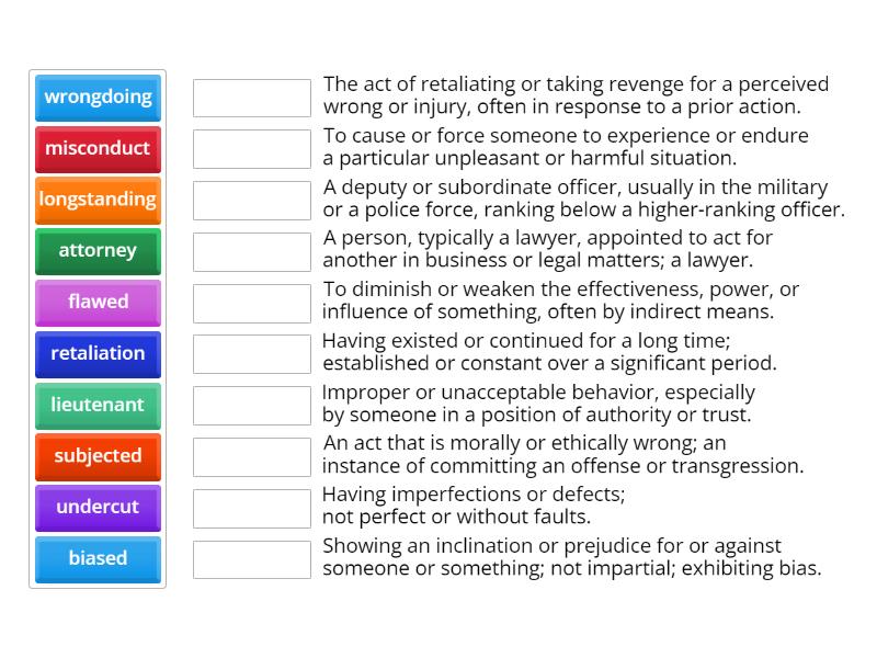 Match the word with the correct definition - Match up