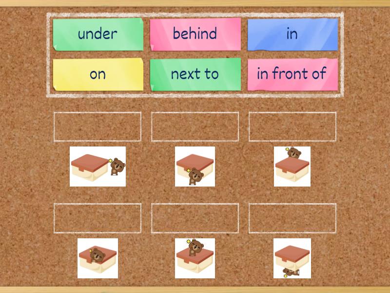 Prepositions of place (on/in/under/behind/next to/on front of) - Match up