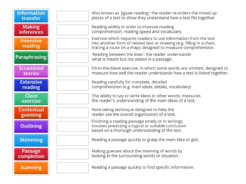 Reading Teachniques and Tasks - Match up