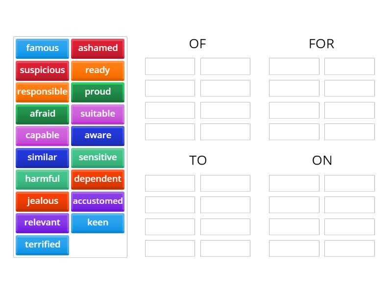 Adjective + preposition - Group sort