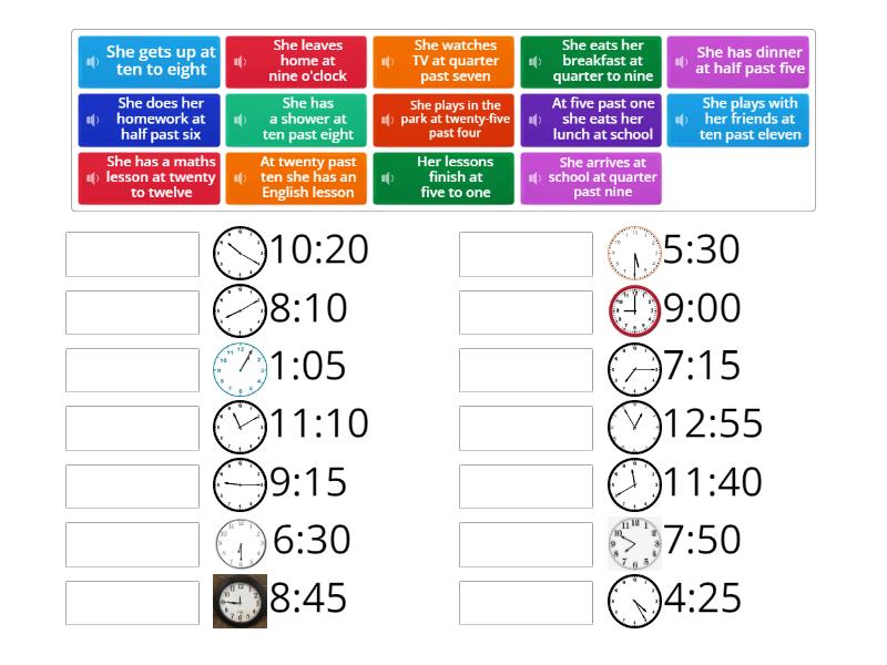 Telling time + daily routines - Match up