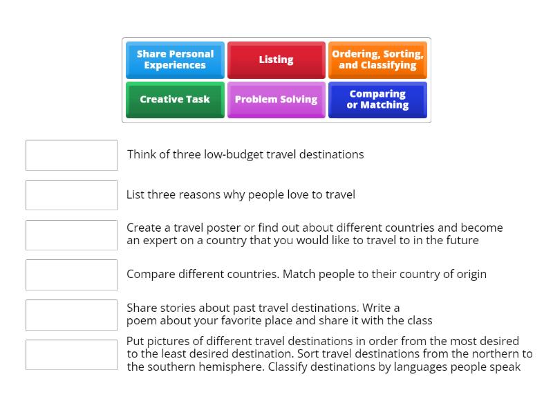 Matching Activity: Types of Travel Activities - Match up