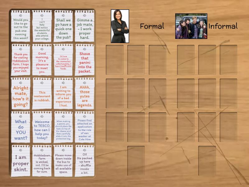 Formal and informal language - Group sort