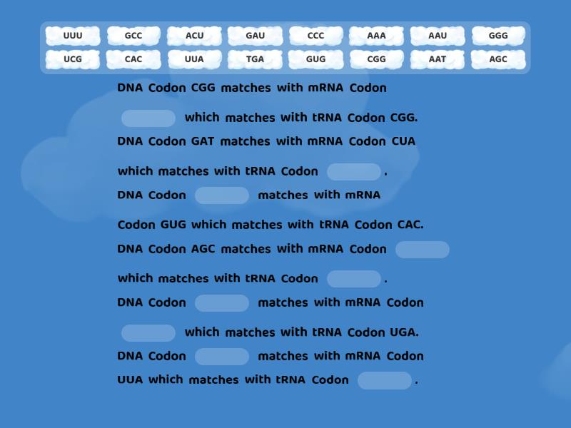 Protein Synthesis Codon Conversions WordWall- Missing Word - Complete ...