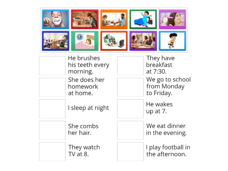 Present simple - daily routine Mi - Match up