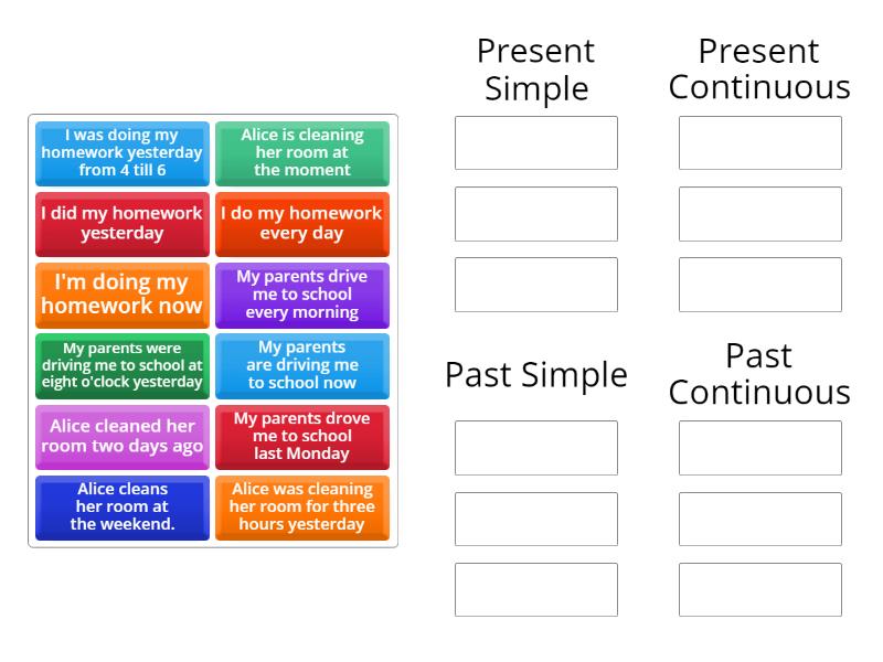Present Simple/Present Continuous/Past Simple/Past Continouous - Group sort