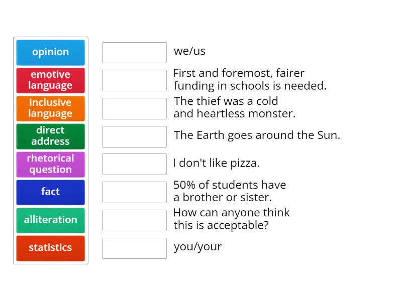 Persuasive Language Techniques - Examples - Match up