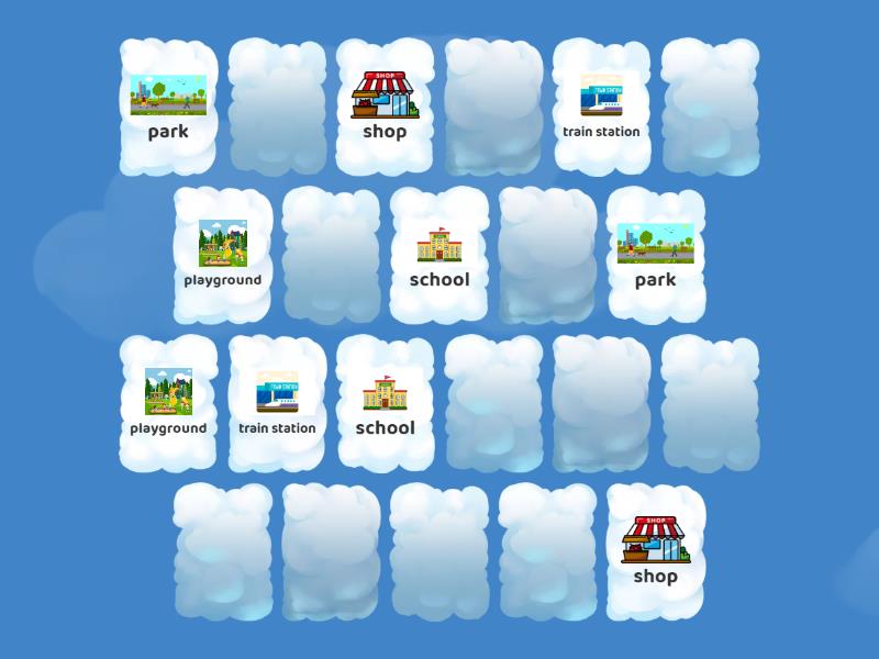 2nd Grade City Places Memory Game - Matching pairs