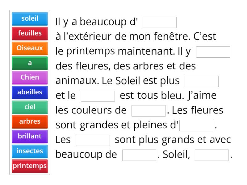 Le printemps - Complete the sentence