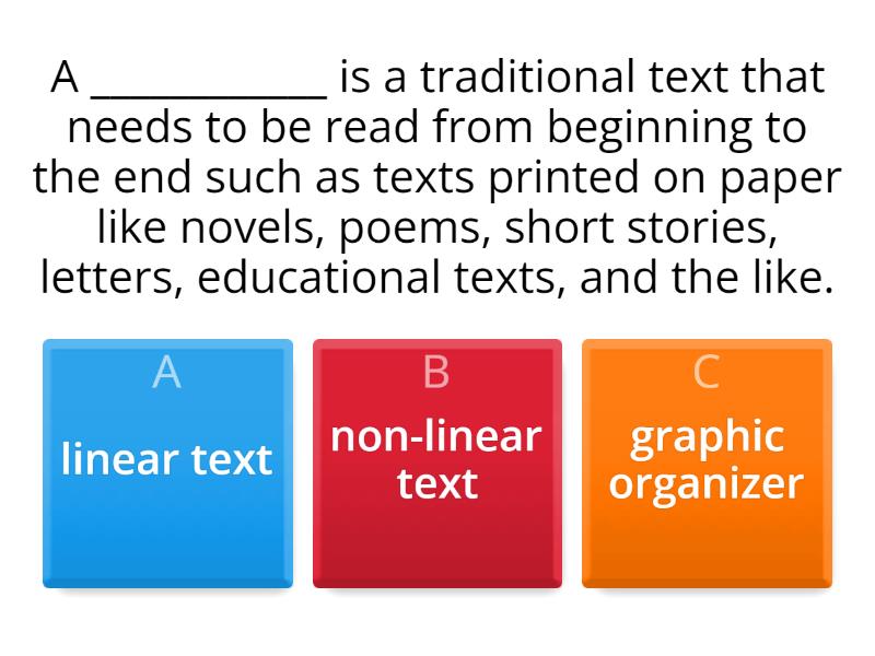 LINEAR AND NON-LINEAR TEXTS GAME - Quiz LINEAR AND NON-LINEAR TEXTS GAME - Quiz