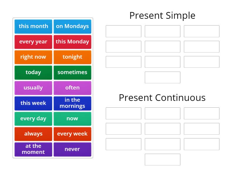 EF Elementary 5B Present Continuous - time expressions - Group sort
