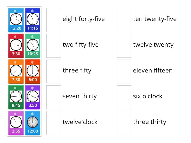 telling time with numbers - Match up