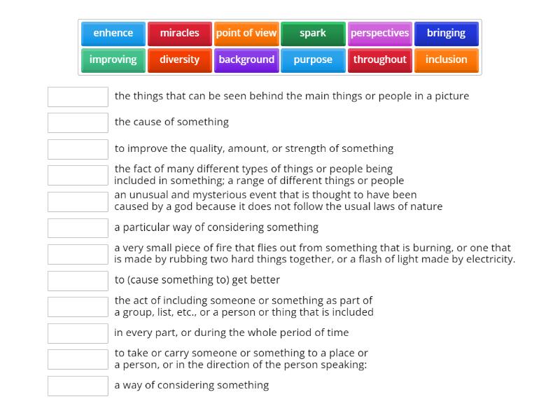Vocabulary unit 8 diversity - Match up
