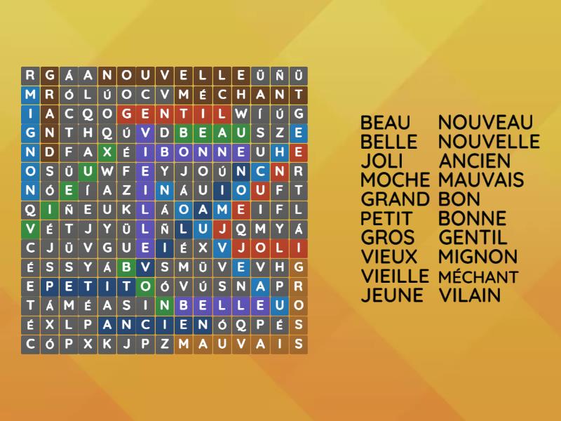 Bags adjectives - Wordsearch