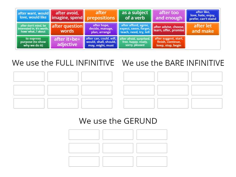 Infinitive/ bare infinitive/ gerund - Group sort