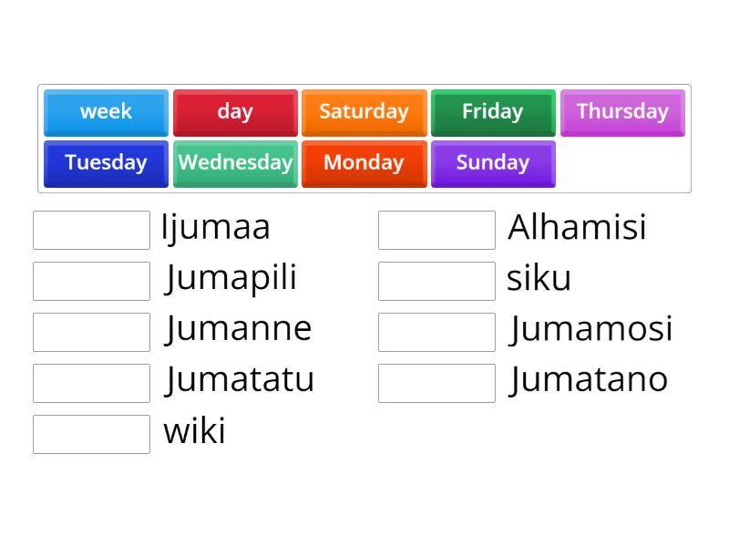 Swahili-English 2G Days of the Week - Match up