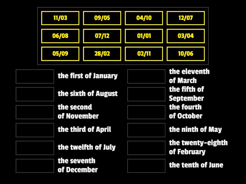 Dates and months - Match up