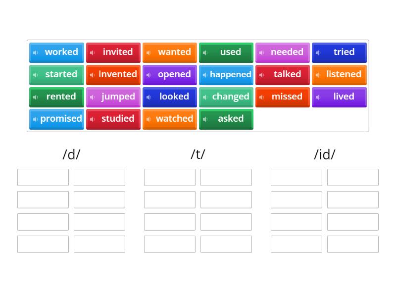 Roadmap A1 unit 8A Regular verbs, pronunciation - Group sort