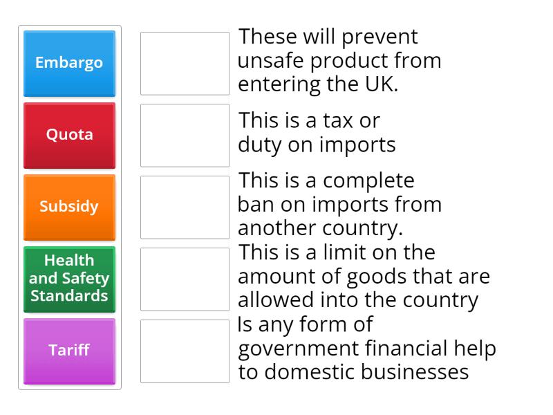 N5 Economics Understanding Global Trade - Barriers to Trade - Match up