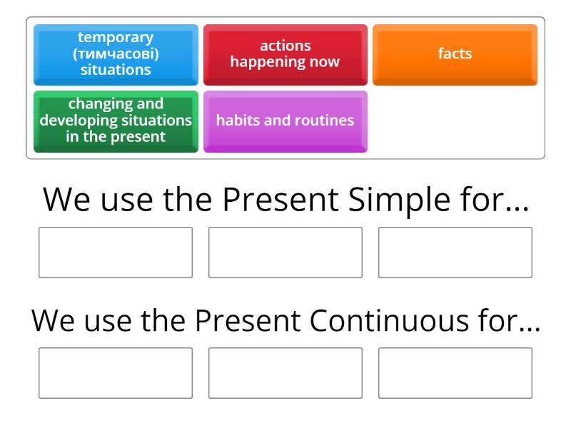 Getaway B1+ Unit 1 Present Simple or Present Continuous Theory - Group sort
