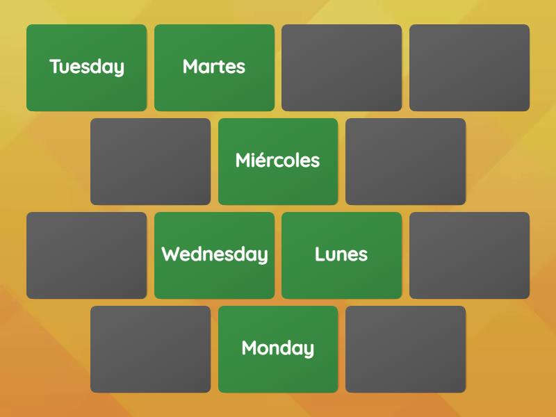 Days of the week - Memory Game - Matching pairs
