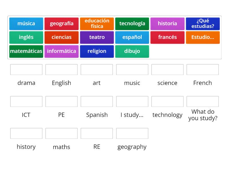 Y7 Spanish school subjects - Match up