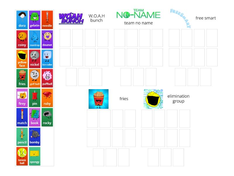 bfdia Season 2 Teams - Group sort