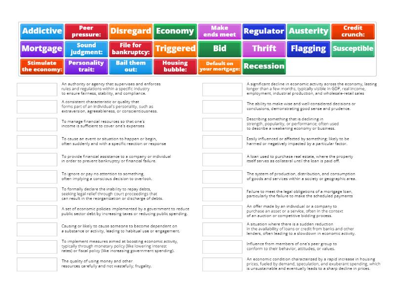 UNIT 4 - RISK VOCABULARY - Match up