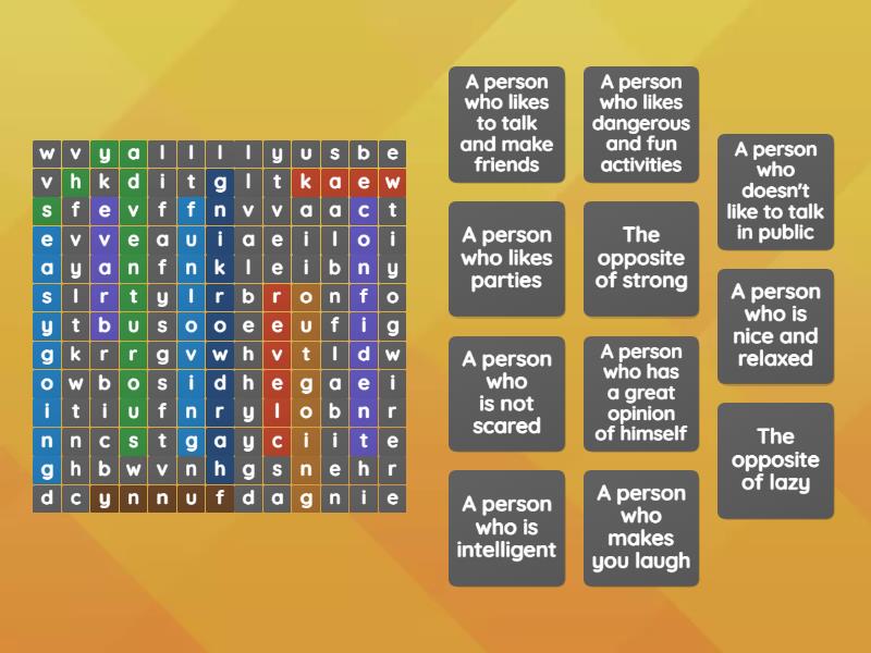 Personality adjectives. Unit 5B - Sopa de letras